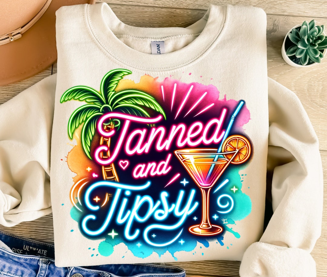 Tanned and Tipsy Png, Sublimation Design, Colorful Neon Png, Summer ...