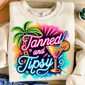 Tanned and Tipsy Png, Sublimation Design, Colorful Neon Png, Summer ...