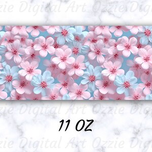 3D Blue Pink Cherry Blossom Mug Wrap, 11oz and 15oz Mug Template, Mug ...