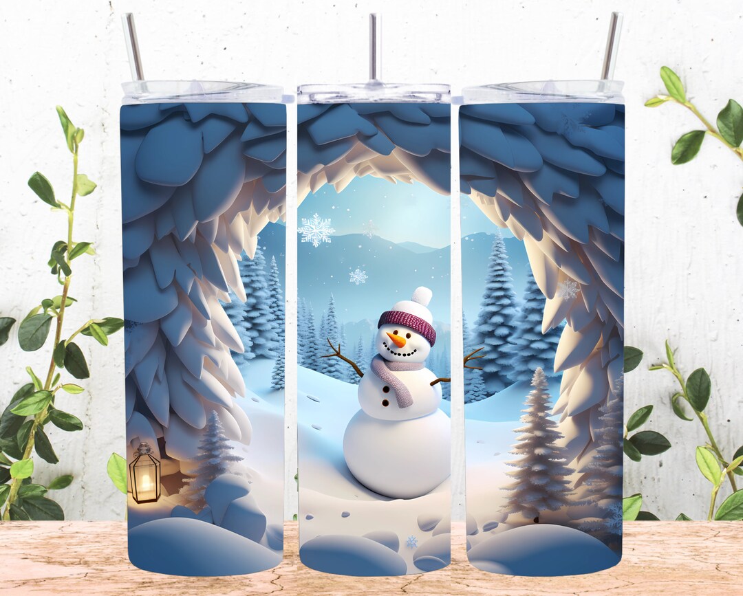3D Snowman Hole in A Wall 20 Oz Skinny Tumbler Sublimation Design, Snow ...
