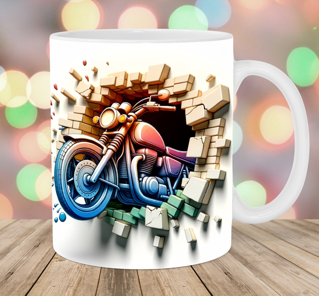 3D Colorful Motorcycle Mug Wrap, 11oz & 15oz Mug Template, Mug ...