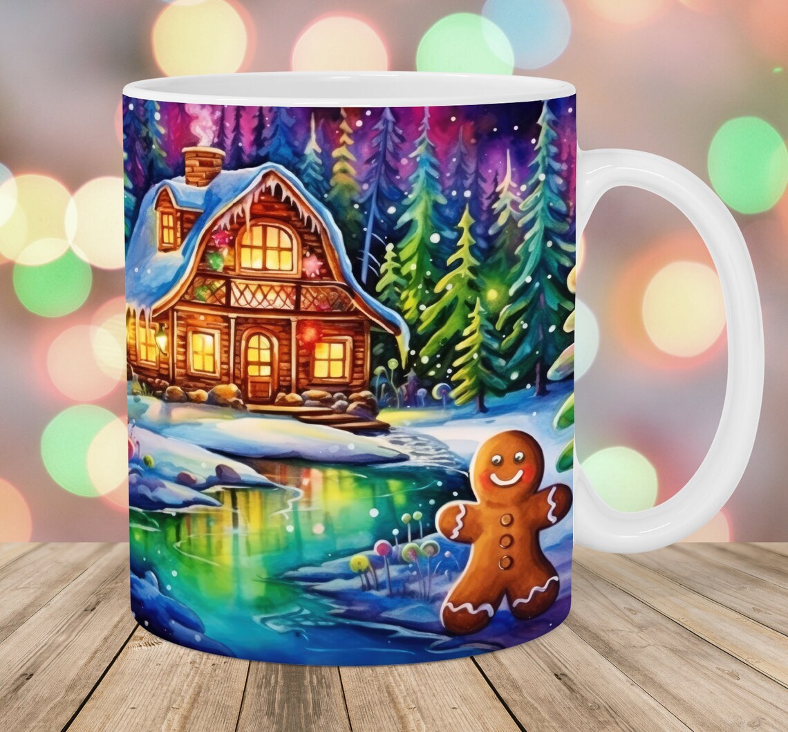 Gingerbread Man and House Mug Wrap, 11oz & 15oz Mug Template, Mug ...