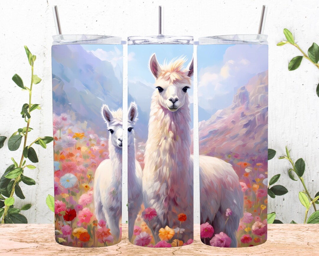 Llamas Floral Filed Landscape 20 Oz Skinny Tumbler Sublimation Design ...