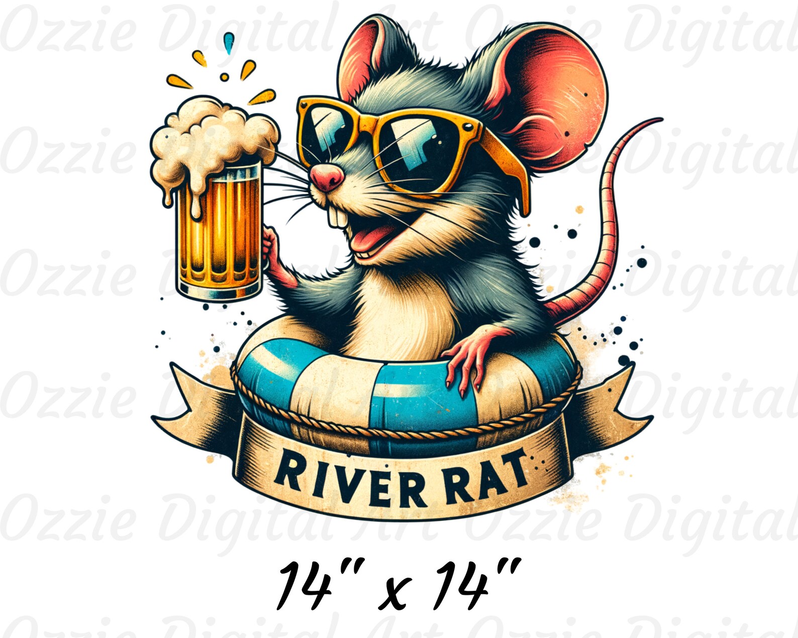 River Rat Png, Sublimation Design, Rat With Beer Png, Retro River Png ...