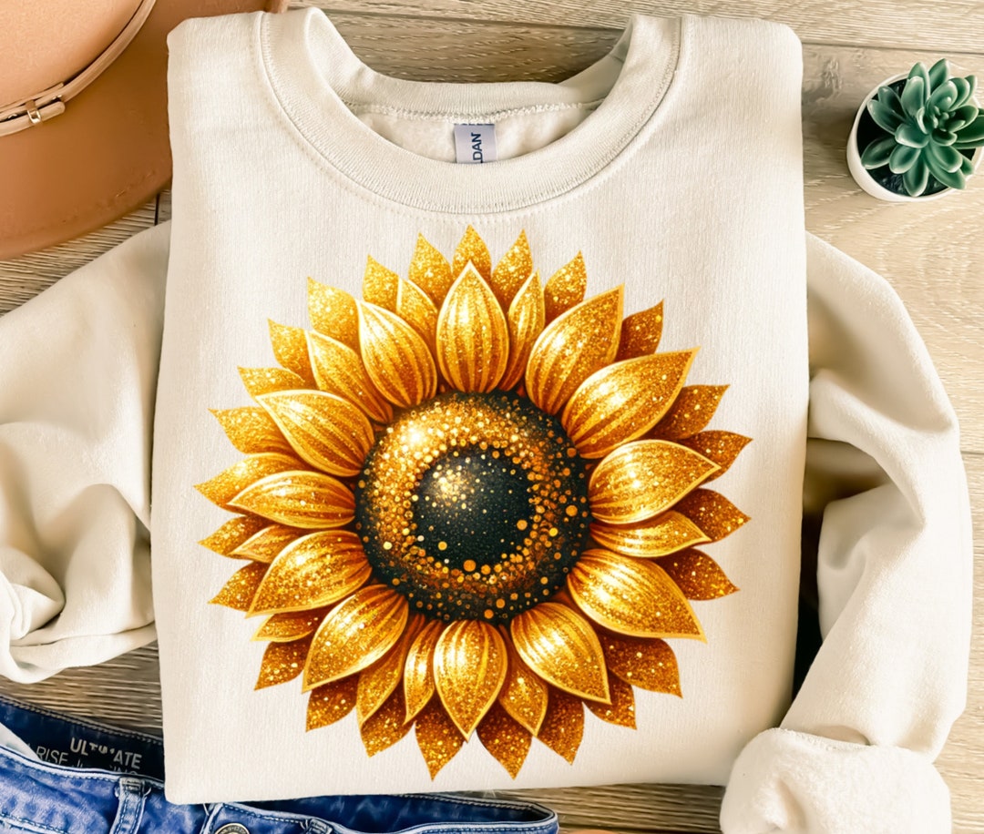Sunflower Png, Sublimation Design, Gold Glitter Flower Png, Botanical ...
