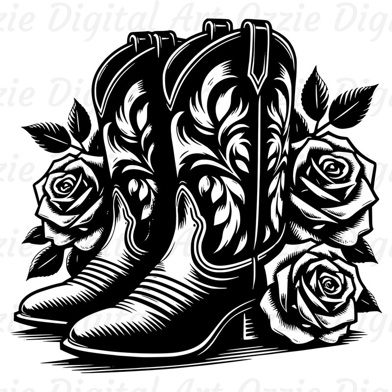 Cowboy Boots With Roses Png - Etsy