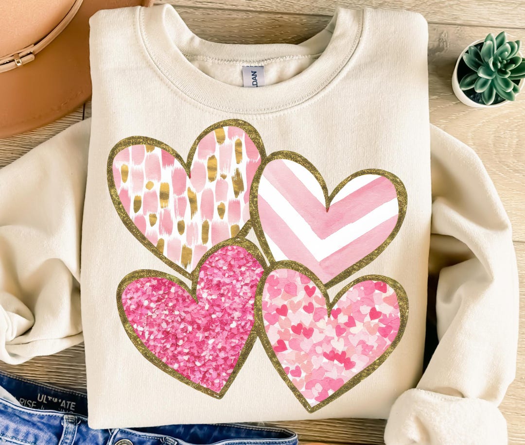 Hearts Png, Sublimation Design, Love Png, Pink Gold Watercolor Heart ...