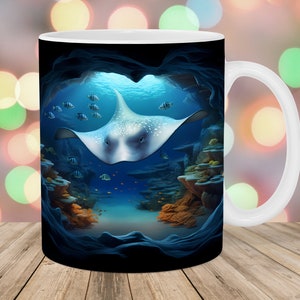 3D Stingray Hole in A Wall Mug Wrap, 11oz & 15oz Mug Template, Mug ...
