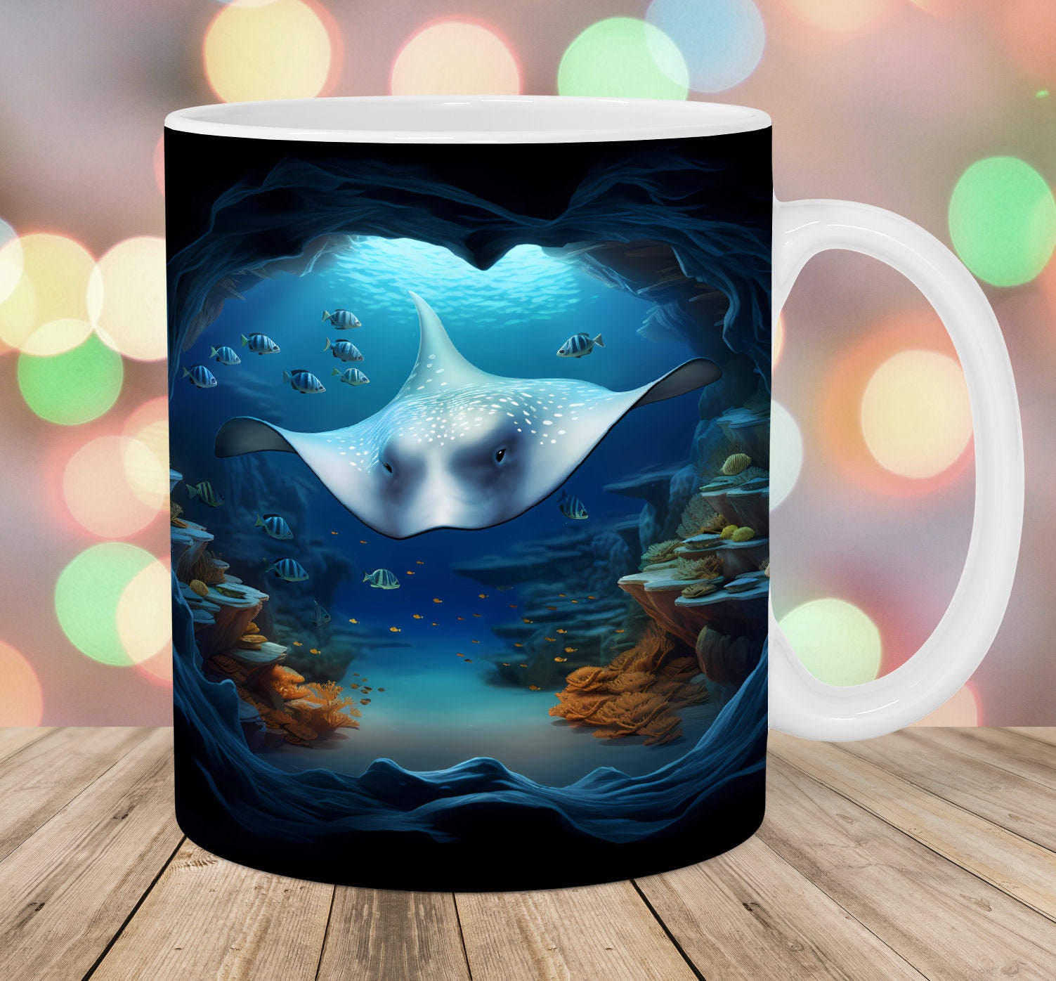 3D Stingray Hole in A Wall Mug Wrap, 11oz & 15oz Mug Template, Mug ...