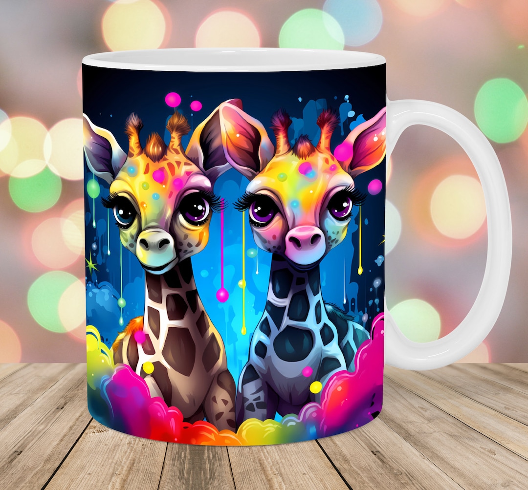 Colorful Giraffes Mug Wrap, 11oz & 15oz Mug Template, Rainbow Mug ...