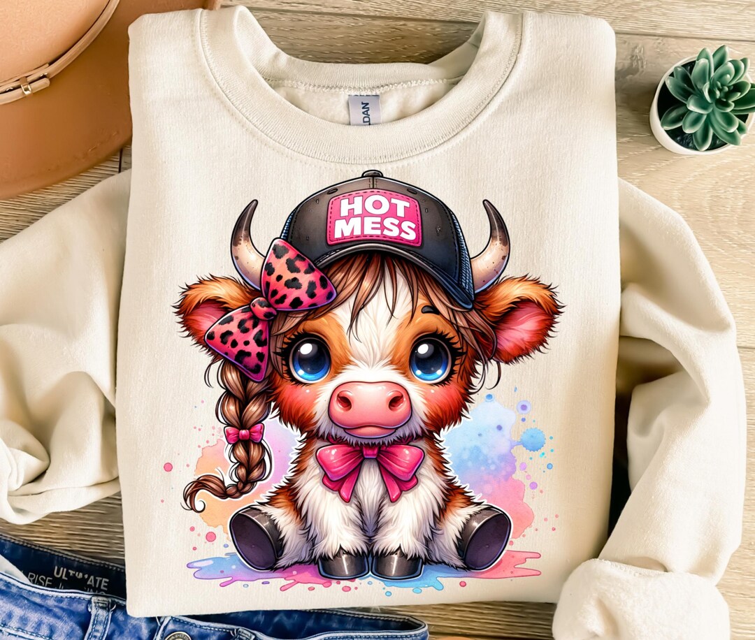 Hot Mess Highland Cow Png, Sublimation Design, Western Png, Funny Cow ...
