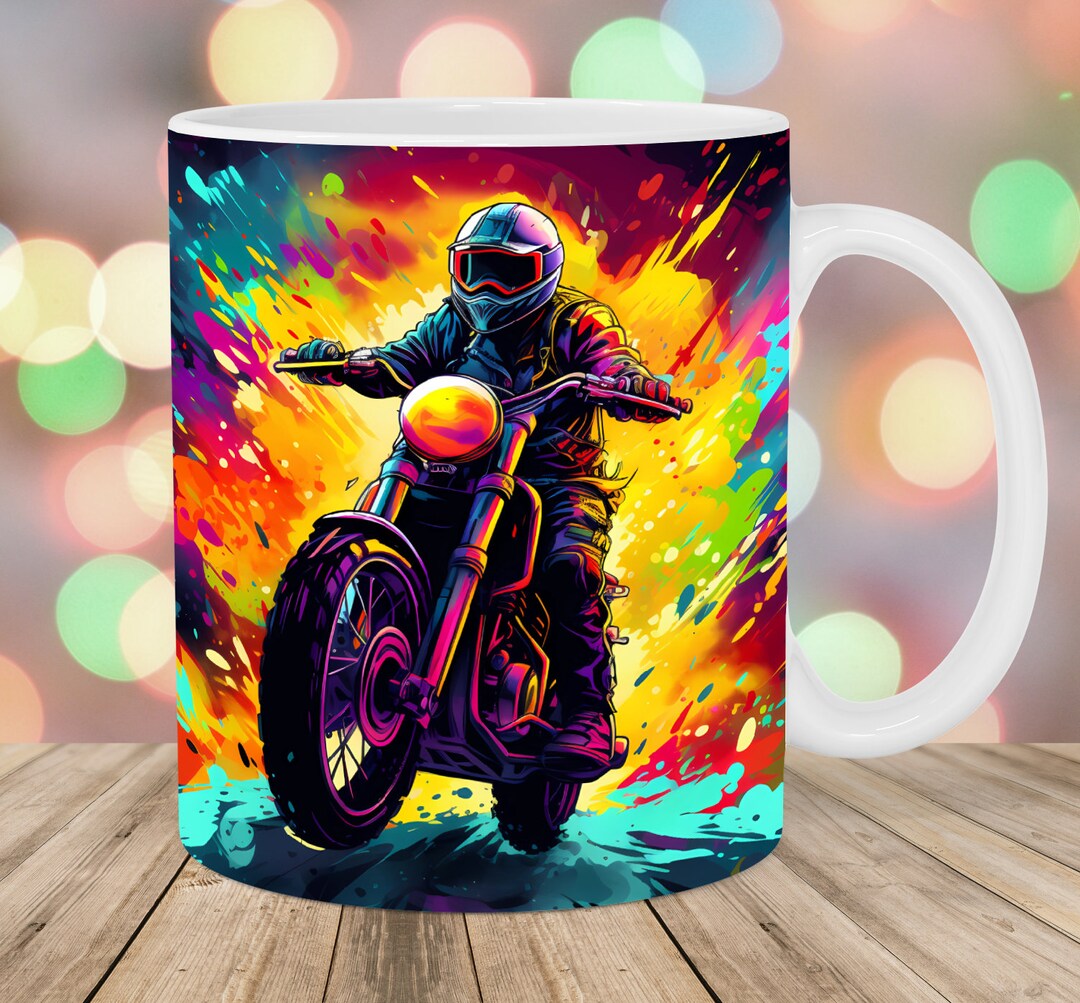 Colorful Motorcycle Mug Wrap, 11oz & 15oz Mug Template, Mug Sublimation ...