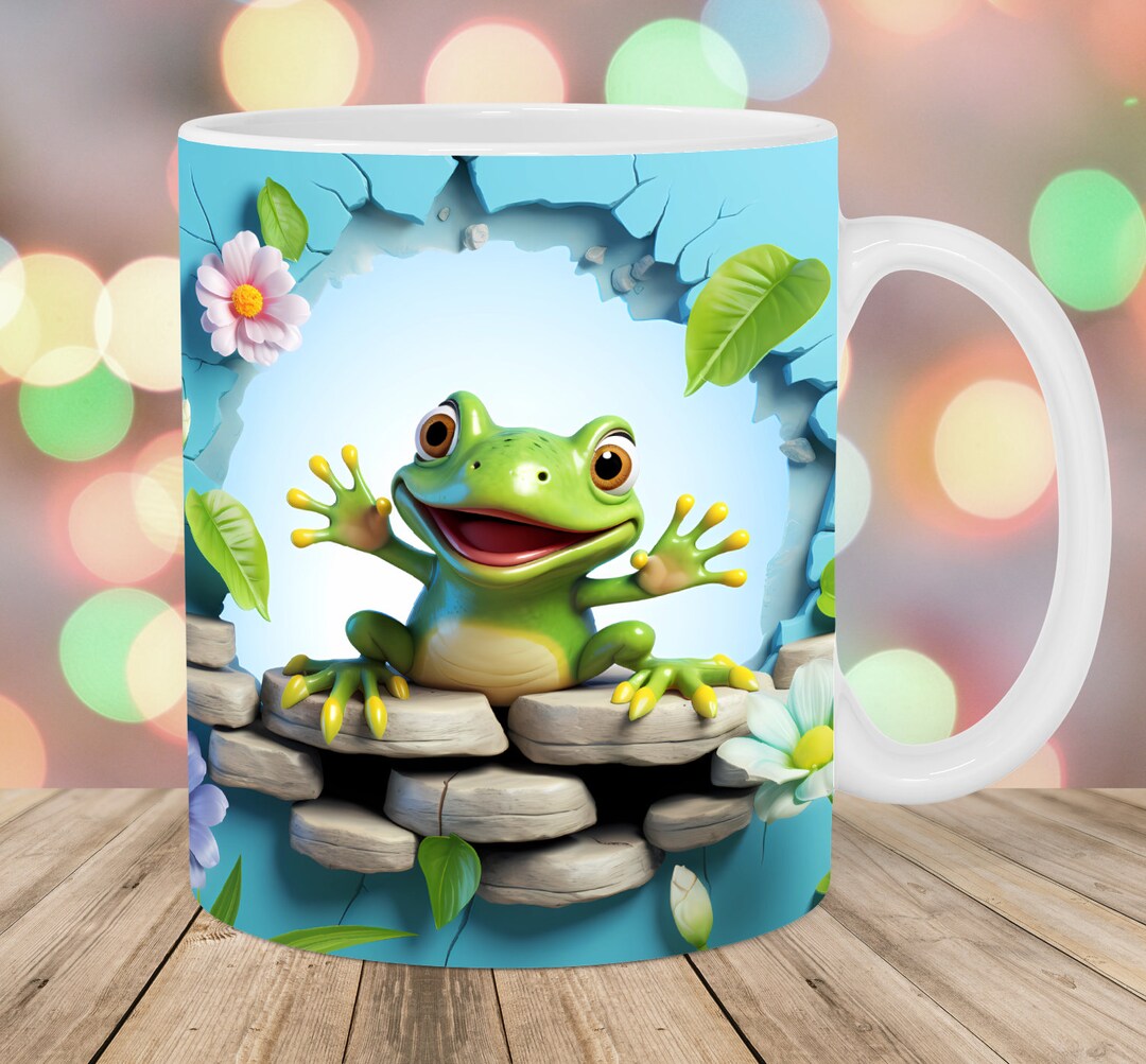 3D Frog Hole in A Wall Mug Wrap, 11oz & 15oz Mug Template, Mug ...