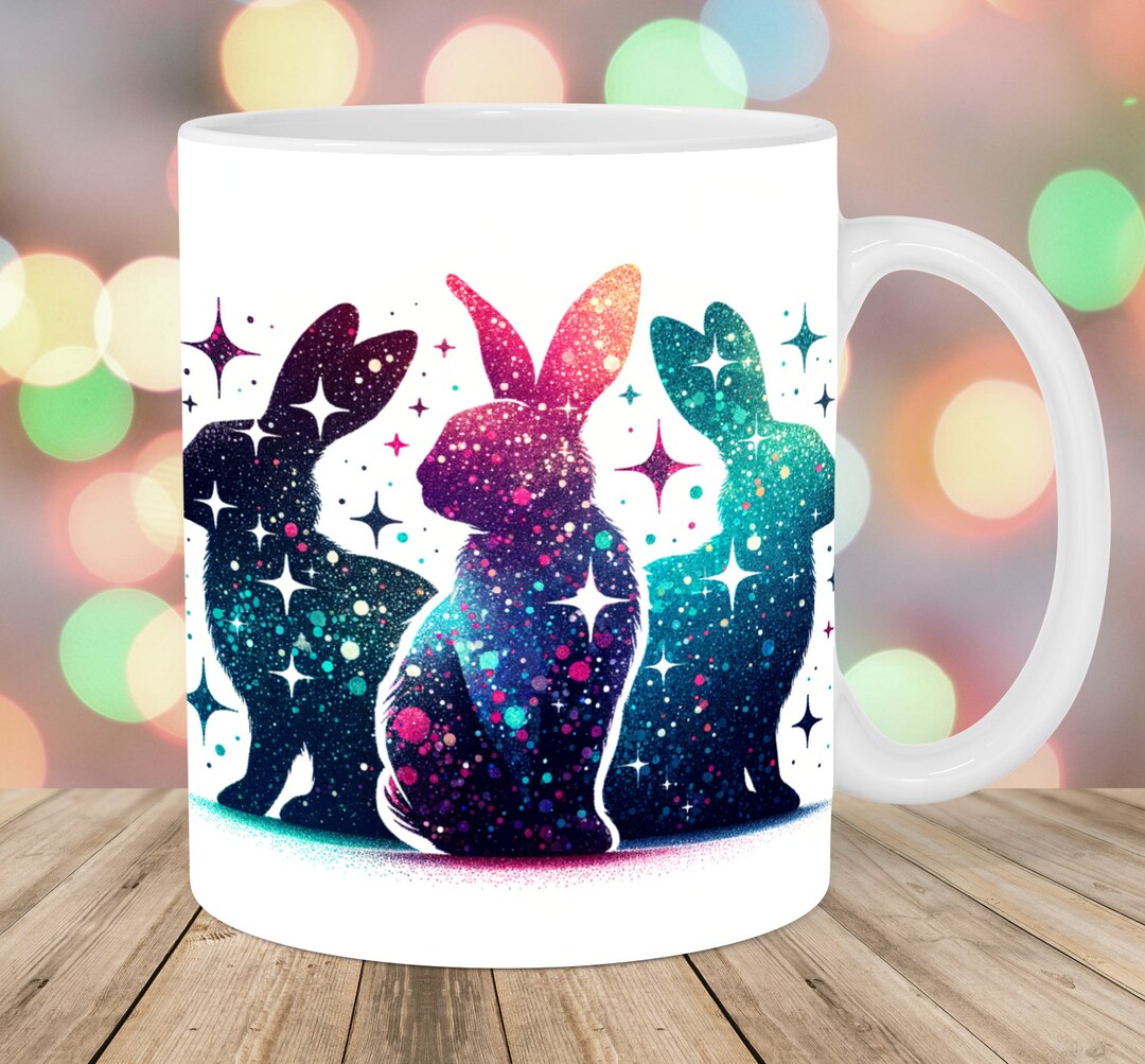 Glitter Rabbits Mug Wrap, 11oz and 15oz Mug Template, Mug Sublimation ...