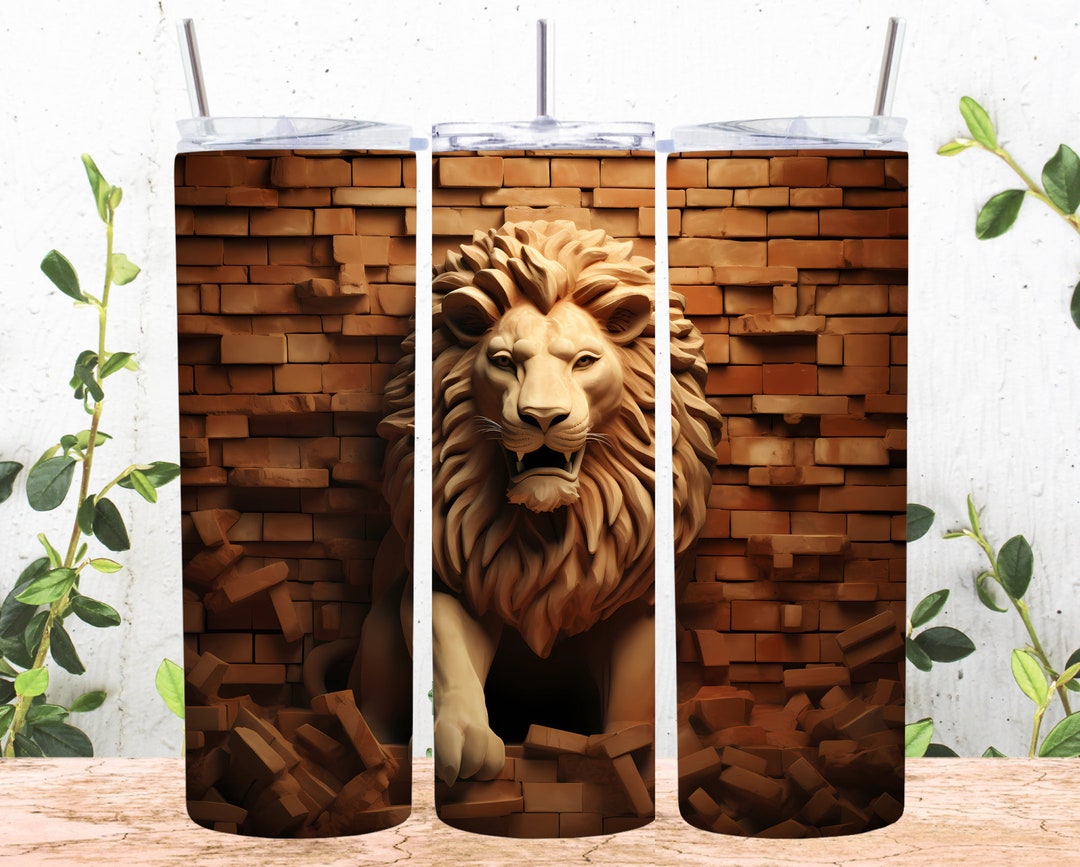 3D Lion Brick Wall 20 Oz Skinny Tumbler Sublimation Design, Straight ...