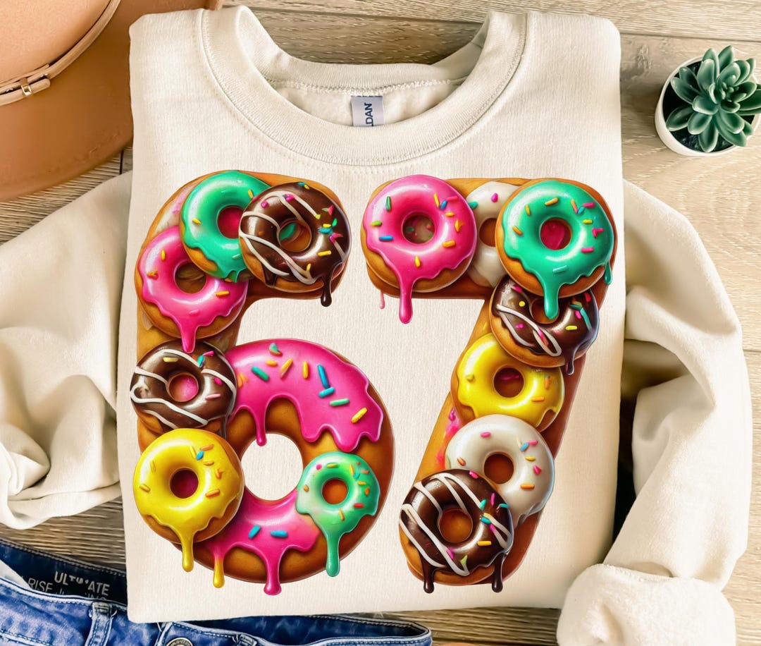 Colorful Donut 67 Png, Sublimation Design, Doughnut Six Seven Png, Gen ...