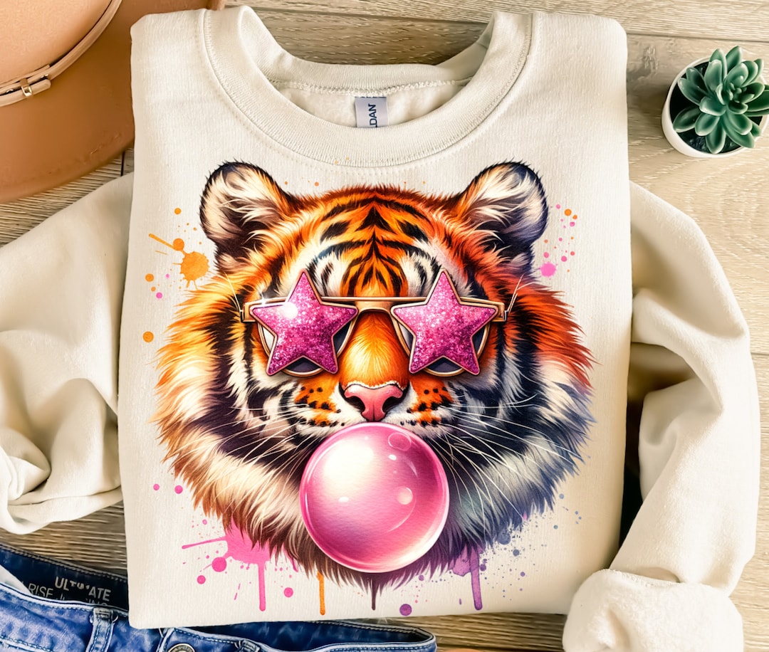 Tiger Blowing Bubble Png, Sublimation Design, Bubblegum Png, Retro Png ...