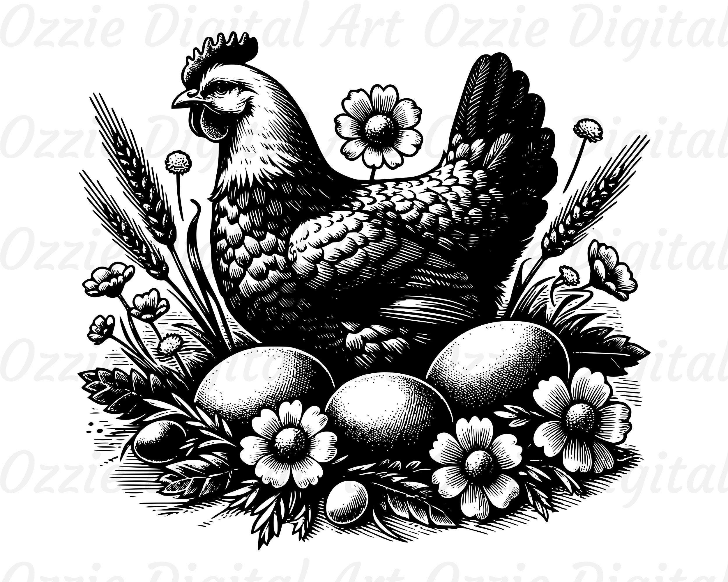 Chicken Svg & Png, Hen Clipart, Flower Vector Image, Chicken Silhouette ...