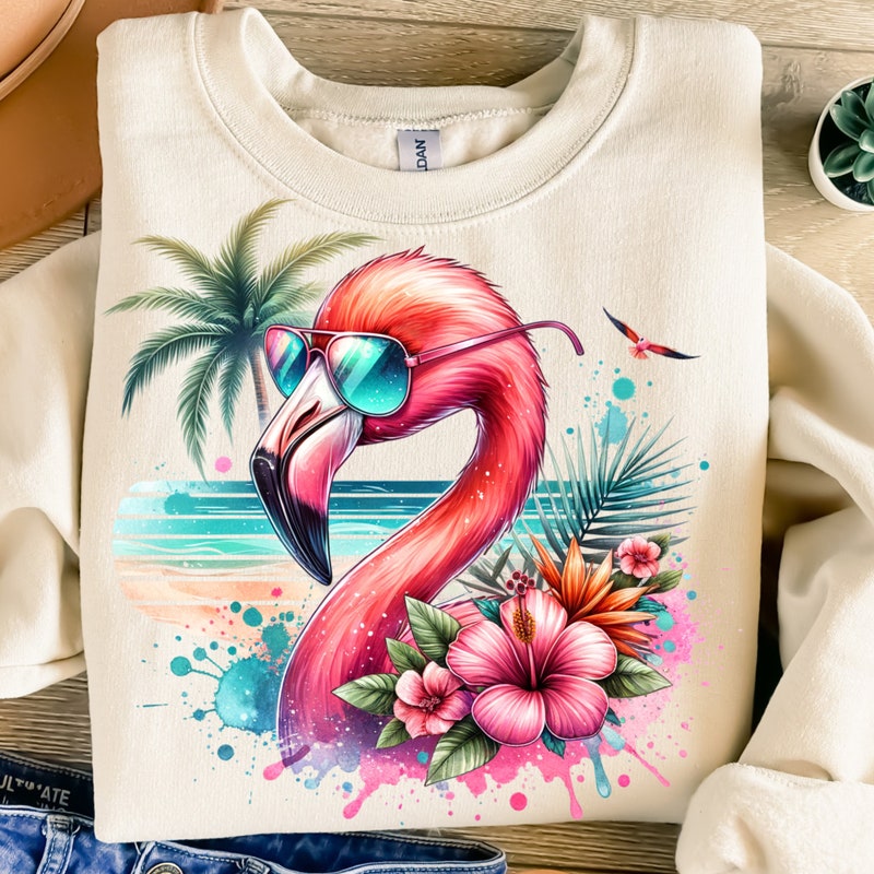 Flamingo Dtf With Flowers - Etsy