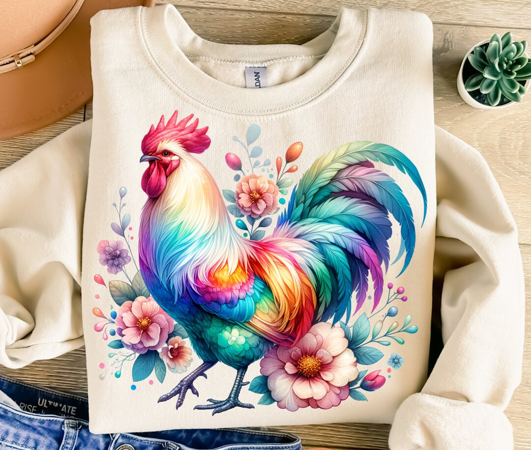 Colorful Rooster Png, Sublimation Design, Chicken Png, Flowers Png ...