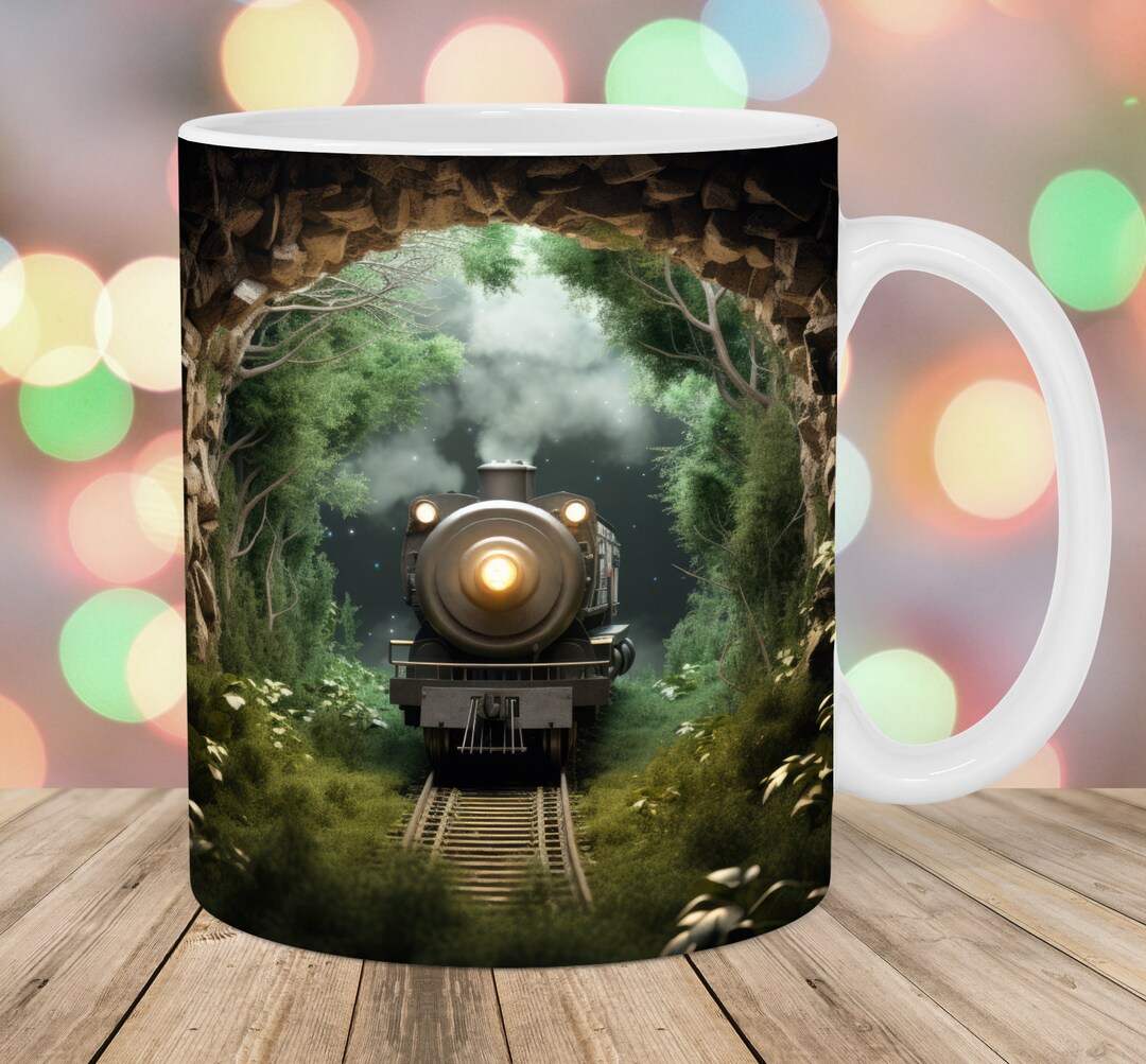 3D Train Hole in A Wall Mug Wrap, 11oz and 15oz Mug Template, Mug ...