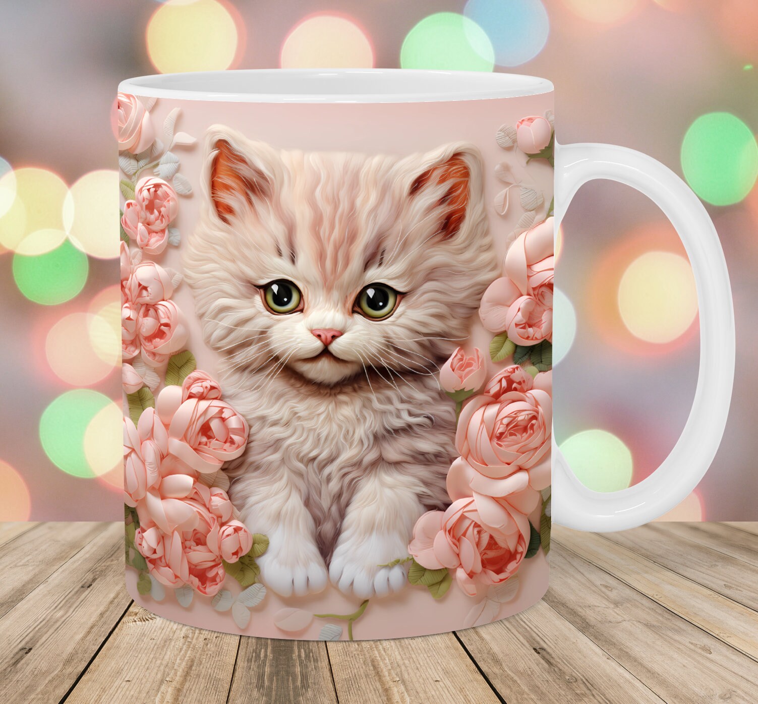 3D Embroidered Kitten Mug Wrap 11oz and 15oz Mug Template - Etsy