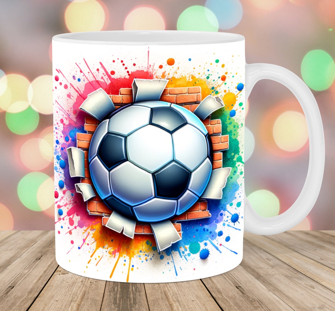 3D Soccer Hole in A Wall Mug Wrap, 11oz and 15oz Mug Template, Mug ...