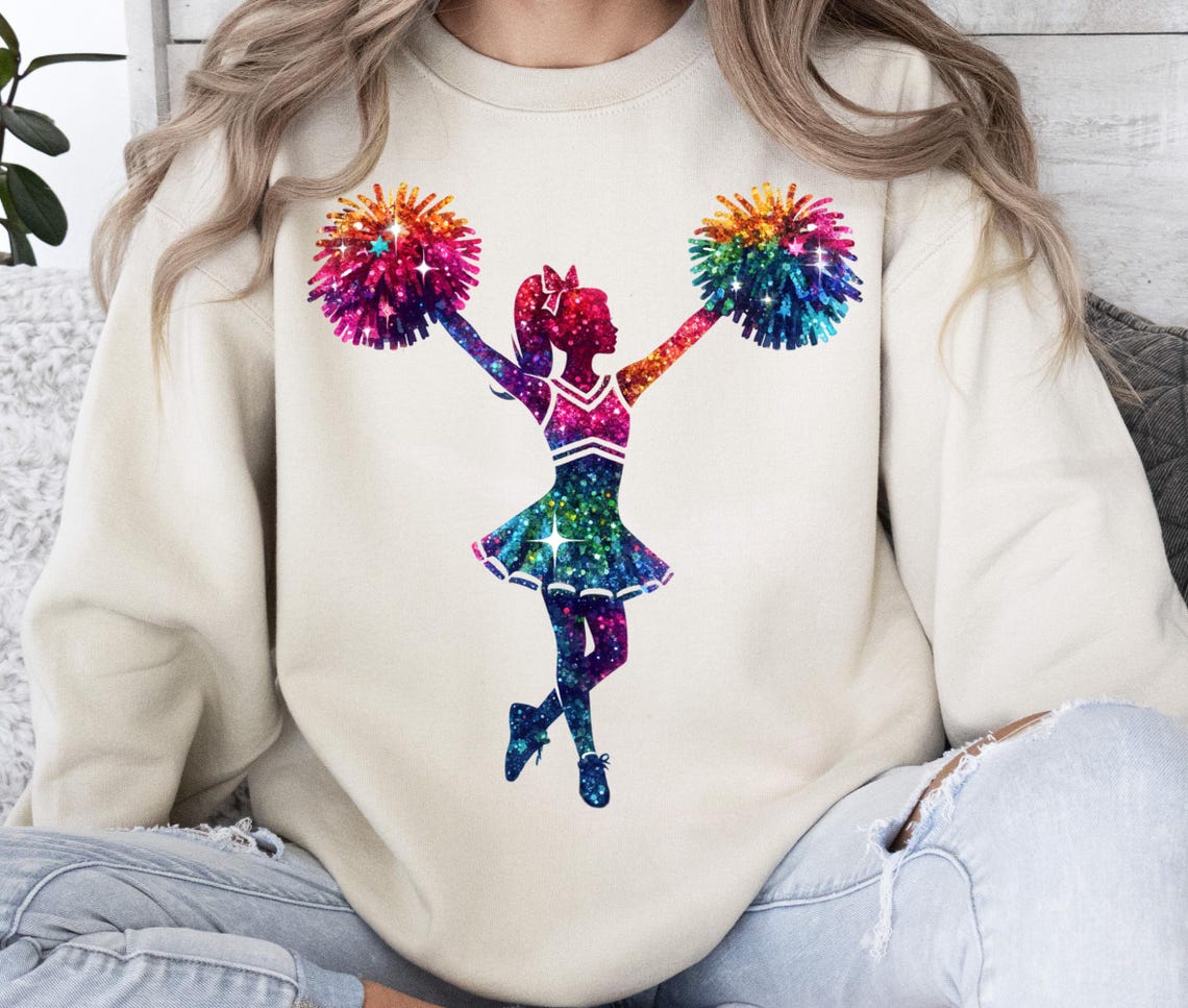 Colorful Glitter Cheerleader Png, Sublimation Design, Cheerleading Girl ...