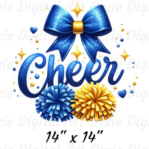 Blue Gold Cheer Png, Sublimation Design, Cheerleader Png, Coquette Bow ...