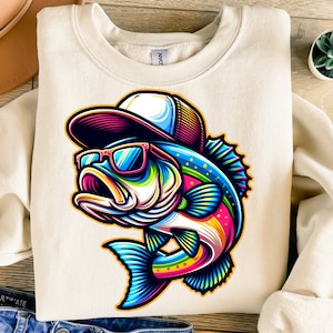 Largemouth Bass Fish Png, Sublimation Design, Neon Png, Fish With ...