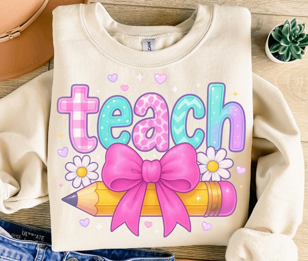 Coquette Teach Png, Sublimation Design, Teacher Png, School Png, Pencil ...