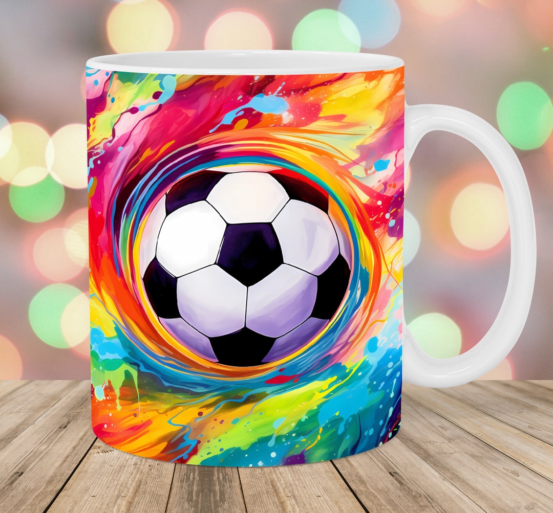 Colorful Neon Soccer Ball Mug Wrap, 11oz & 15oz Mug Template, Mug ...