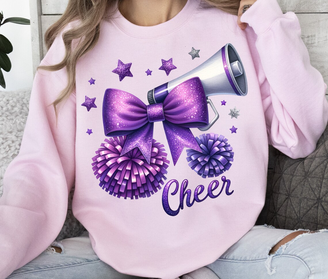 Purple Cheer Png, Sublimation Design, Pom Poms Png, Cheerleader Png ...