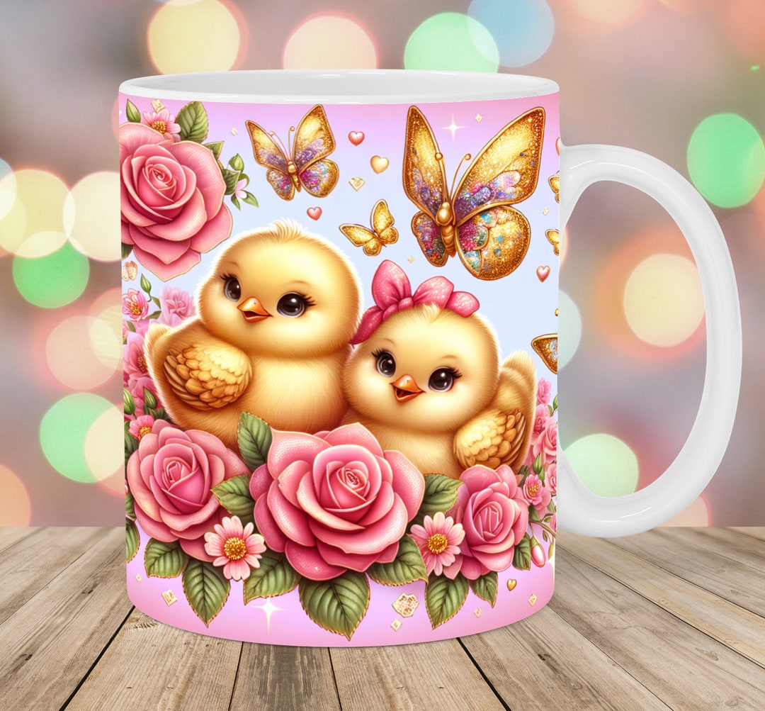 Chick Mug Wrap, 11oz & 15oz Mug Template, Gold Butterflies Mug ...