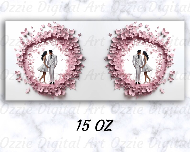 3D Wedding Couple Mug Wrap, 11oz & 15oz Mug Template, Mug Sublimation ...