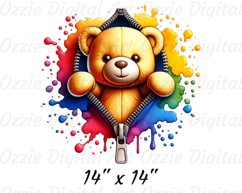 3D Teddy Bear Png, Sublimation Design, Zipper Png, Colorful Bear Png ...