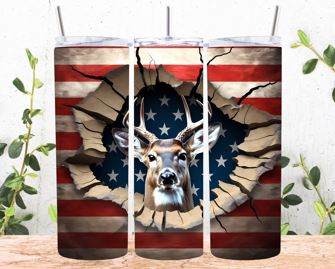 3D Deer Hole in A Wall American Flag 20 Oz Skinny Tumbler - Etsy