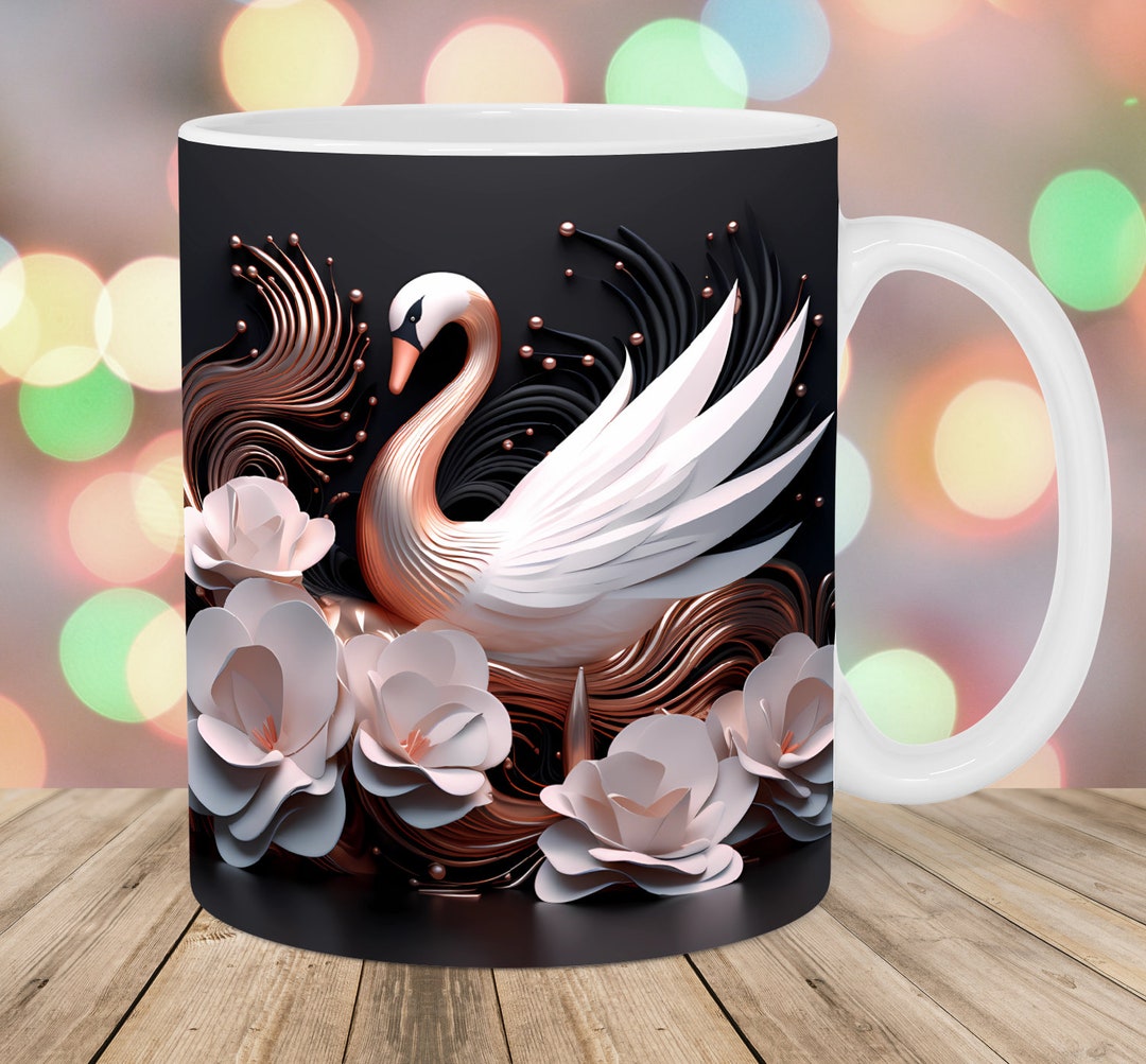 3D Swan Mug Wrap, 11oz and 15oz Mug Template, Mug Sublimation Design ...