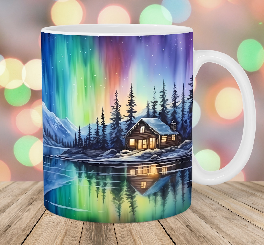 Northern Lights Mug Wrap, 11oz & 15oz Mug Template, Mug Sublimation ...