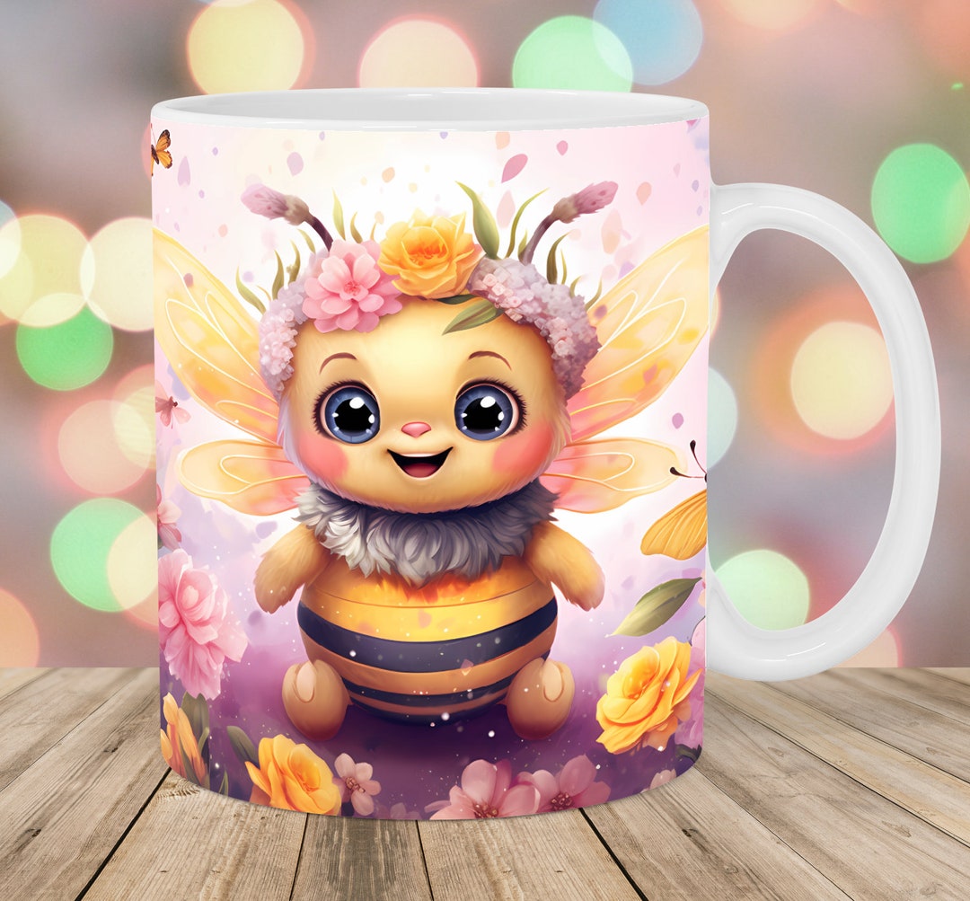 Cute Flower Bee Mug Wrap, 11oz and 15oz Mug Template, Mug Sublimation ...