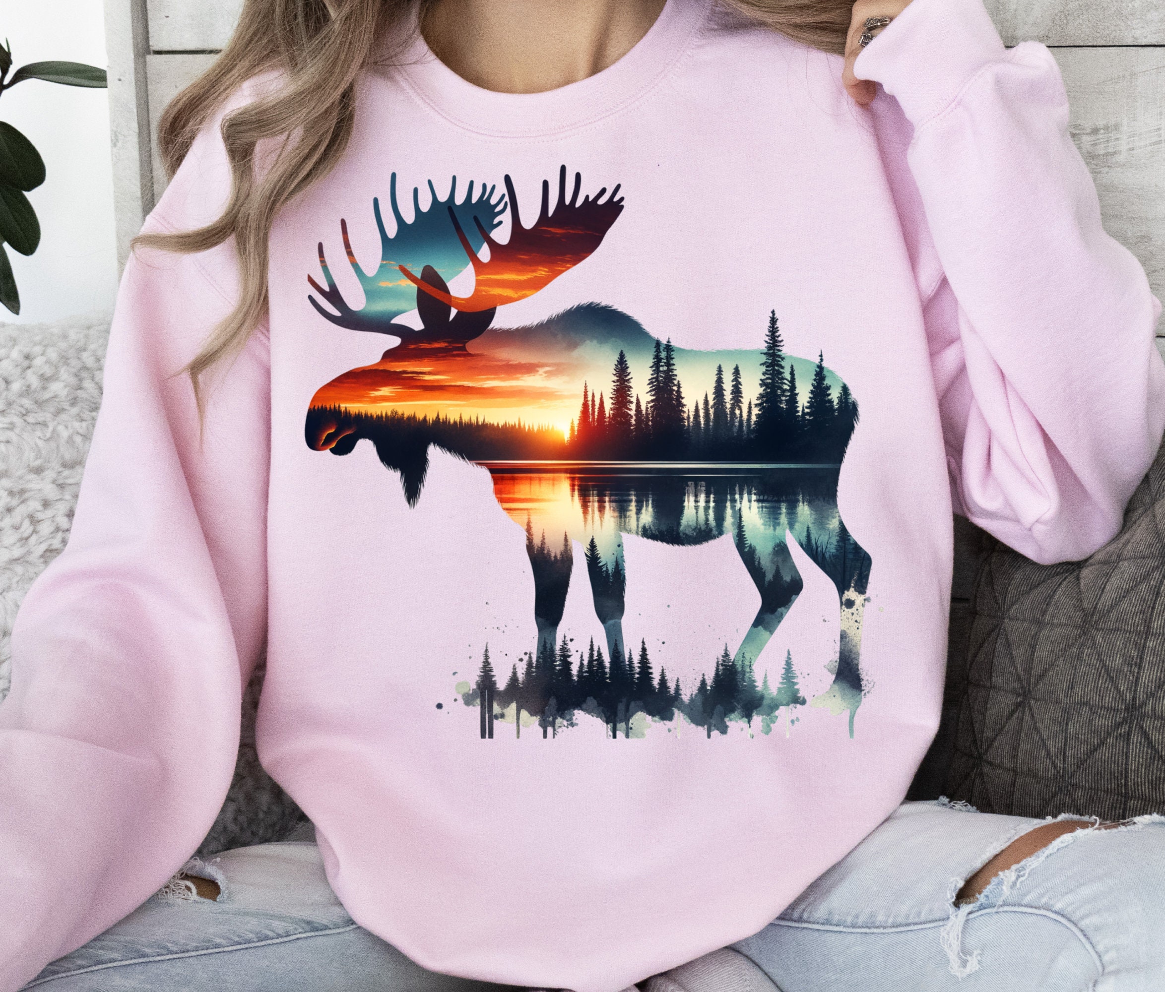 Moose Png, Sublimation Design, Lake Sunset Png, Forest Landscape Png ...