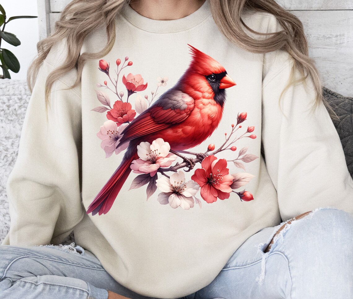 Red Cardinal Png, Sublimation Design, Bird Png, Flowers Png, T-shirt ...