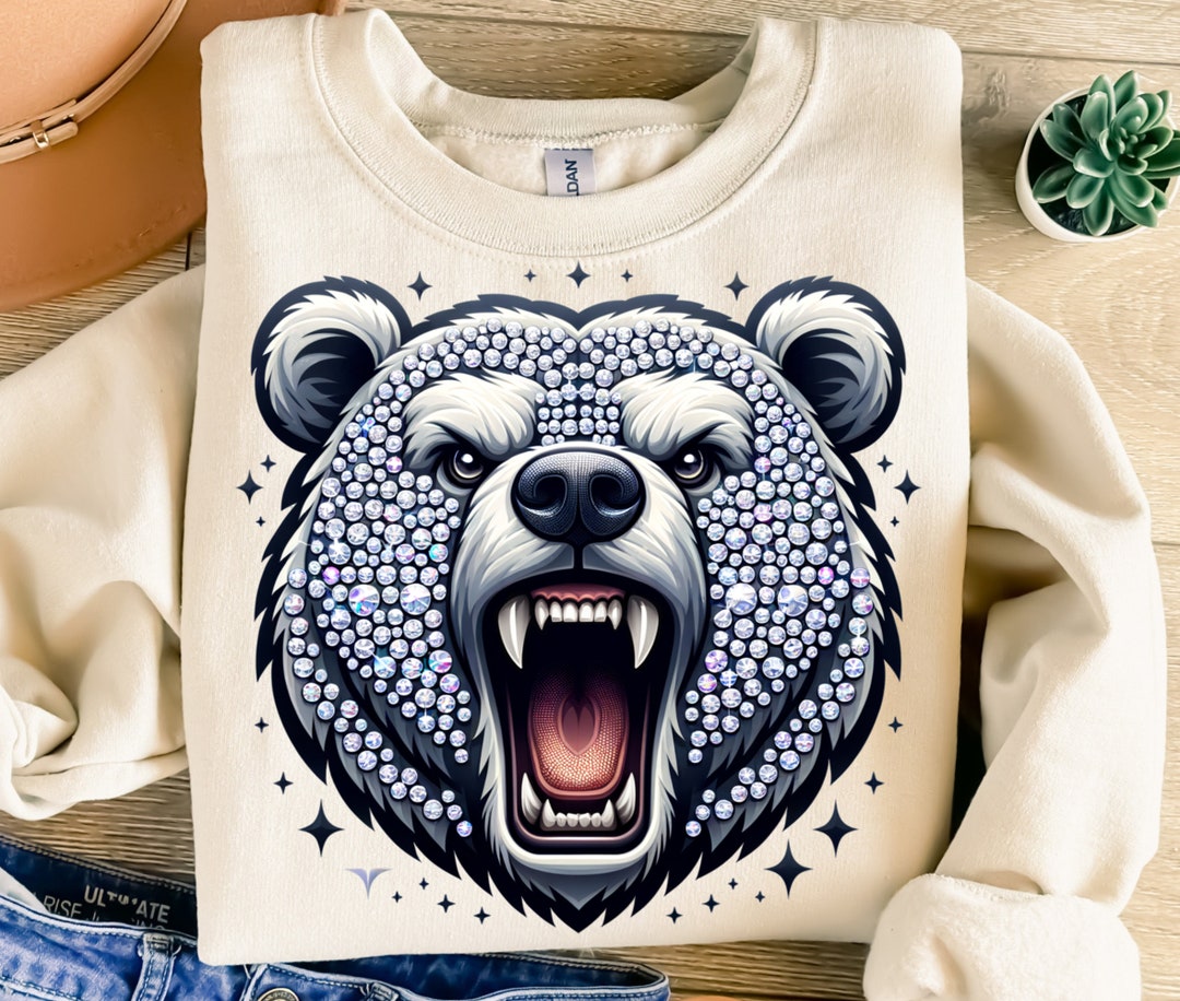 Sparkly Silver Bear Png, Sublimation Design, Mascot Png, Rhinestone ...