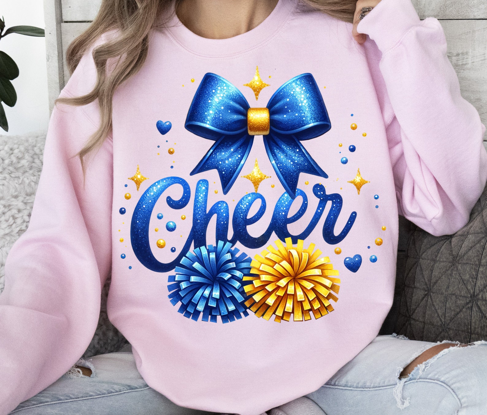 Blue Gold Cheer Png, Sublimation Design, Cheerleader Png, Coquette Bow ...