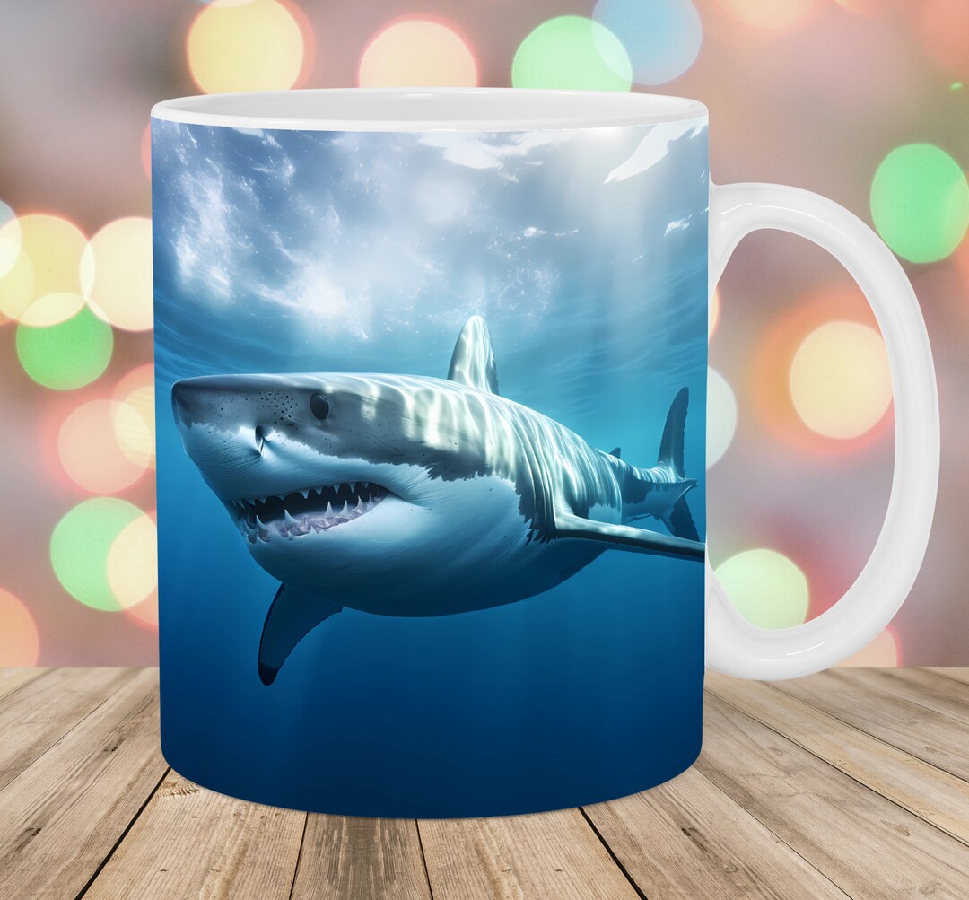 Great White Shark Mug Wrap, 11oz and 15oz Mug Template, Mug Sublimation ...