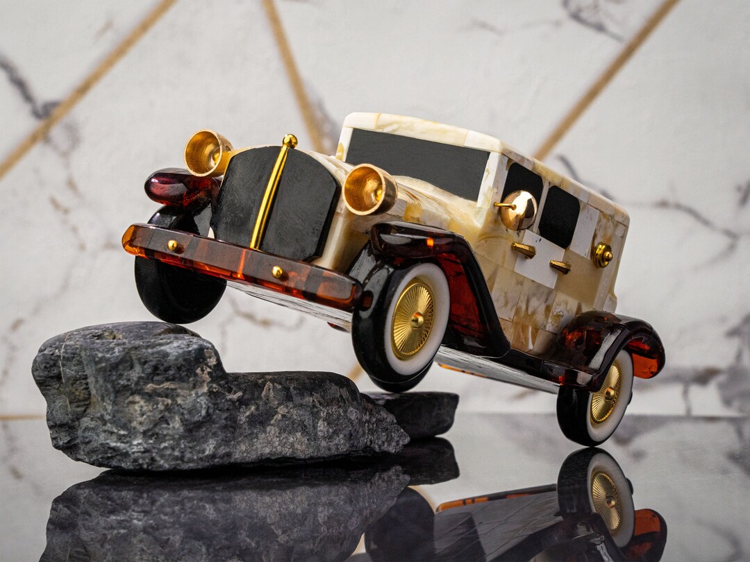 Handmade Amber Car Figurine: Classic Automobile Miniature Sculpture ...