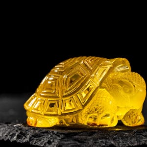 Turtle Figurine From Amber Piece, Hand Carved Gemstone, Baltic Amber ...
