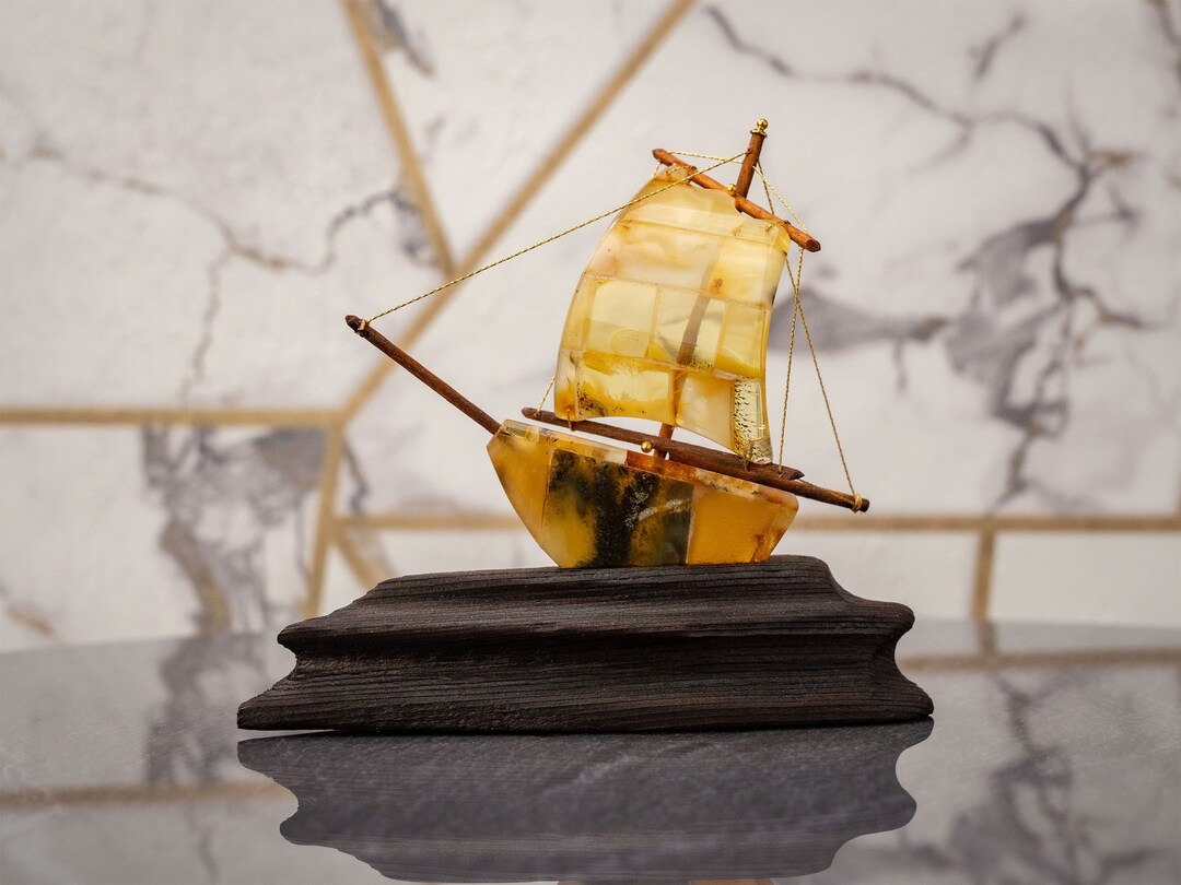 Miniature Ship Baltic Amber Ship Model Wooden Base Handmade for ...