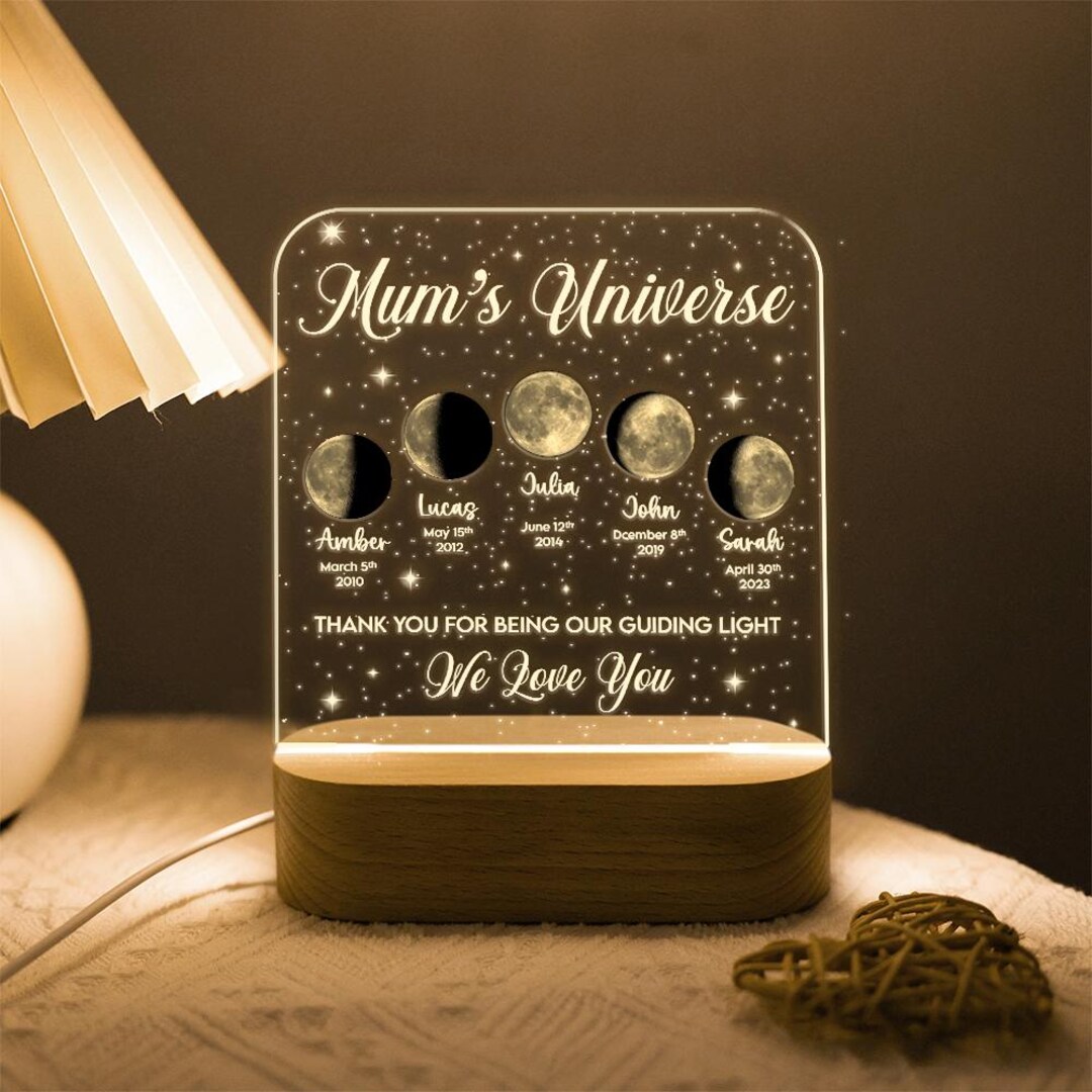 Custom Moon Phase Night Light, Lunar by Date Gift, Mother’s Day Gifts ...