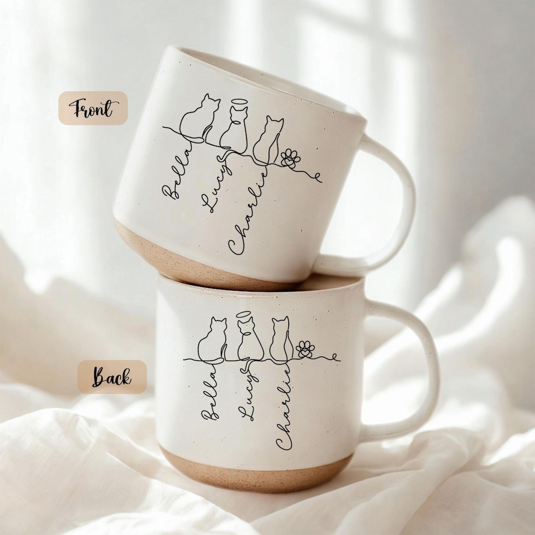 Personalized Cute Cats Pottery Mug With Name, Special Coffee Cat Mug ...